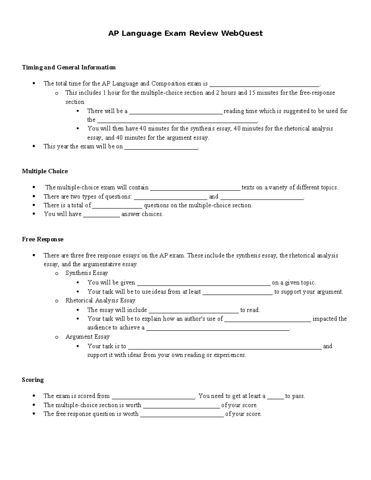 AP Language Exam Review Notes: Timing & General Info - Studocu