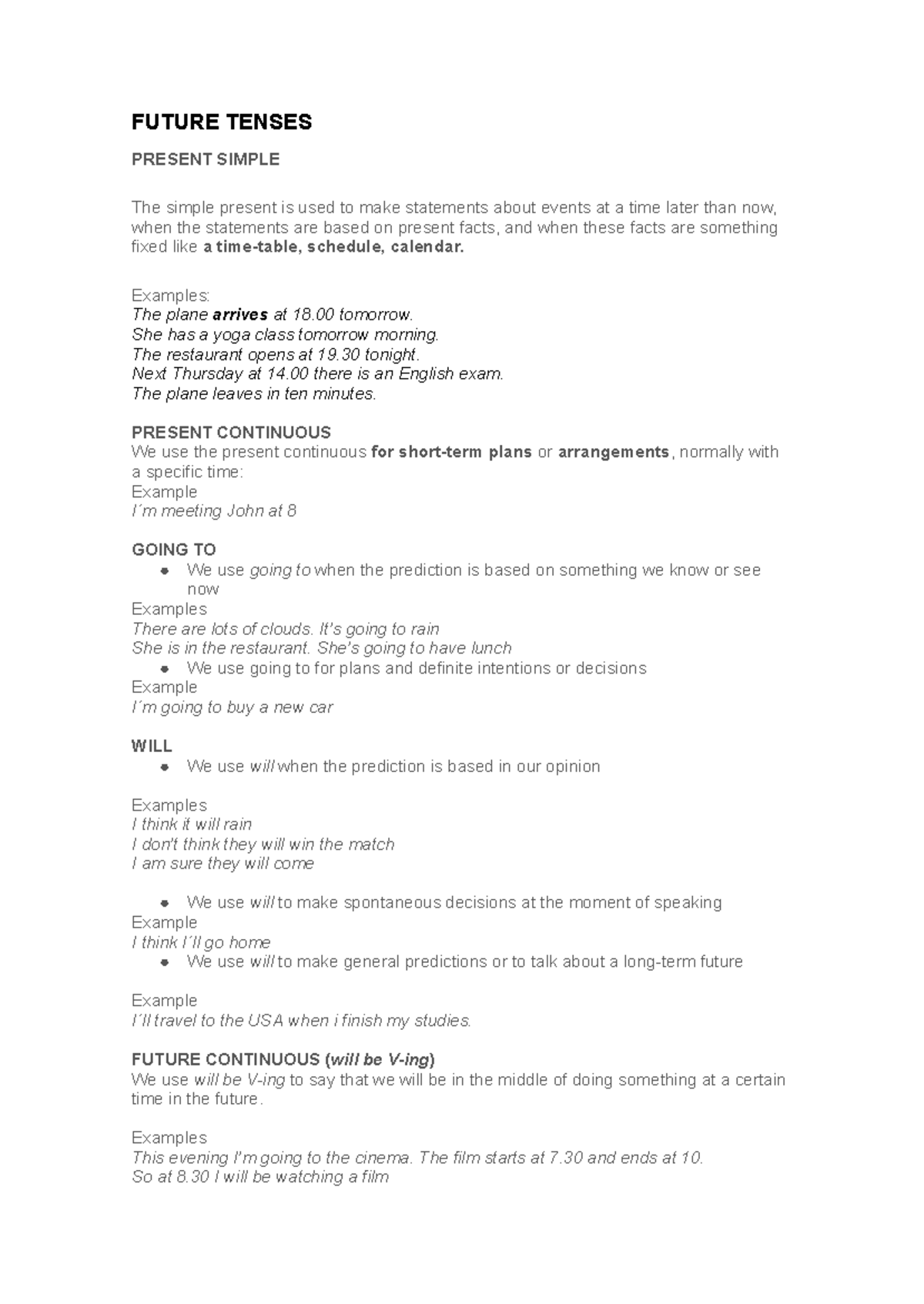 Future Tenses: Simple Present, Continuous, Going To, Will, and Perfect ...