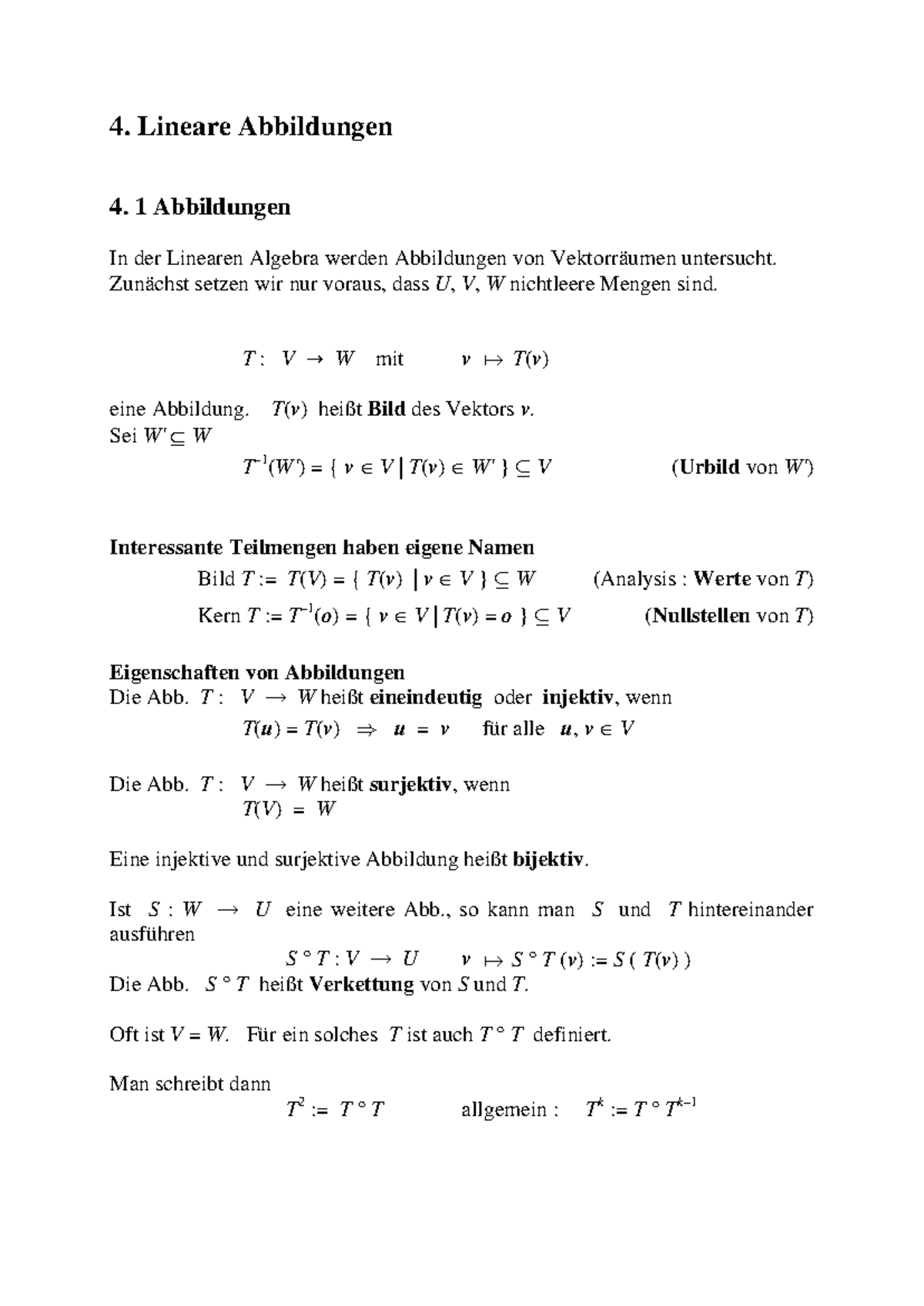 Kapitel Iv Lineare Abbildungen Inhalt 13 Lineare Abbildungen