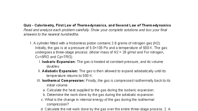 Quiz - Thermodynamics: Calorimetry & Laws of Energy (PHYS 101) - Studocu