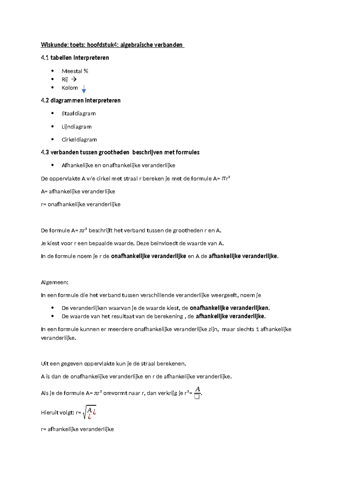 Hfst 4 algebrische rekenen - Wiskunde: toets: hoofdstuk4: algebraïsche ...