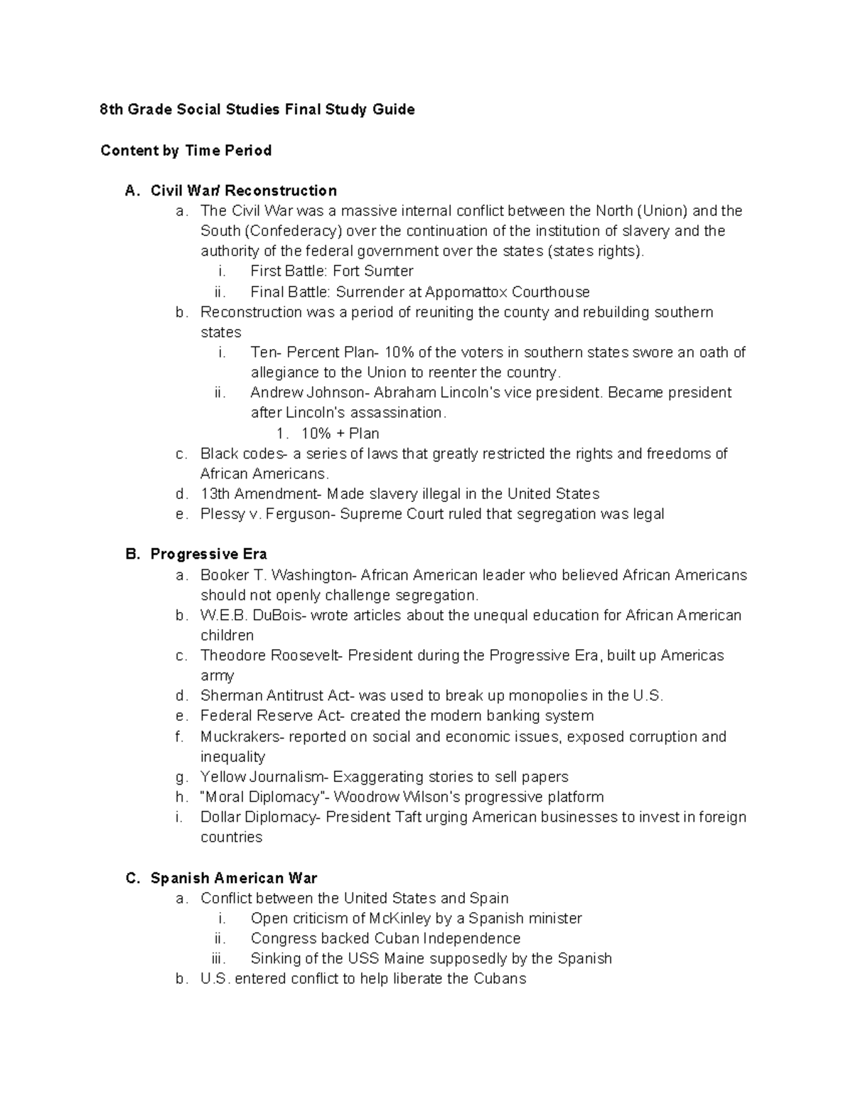 8th Grade Social Studies Final Exam Study Guide: Key Events & Figures ...