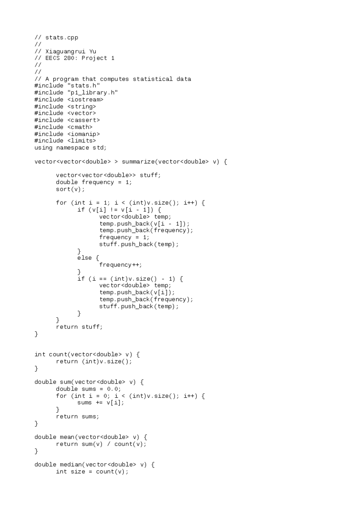 EECS 280: Project 1 - Statistical Data Computation Code - Studocu