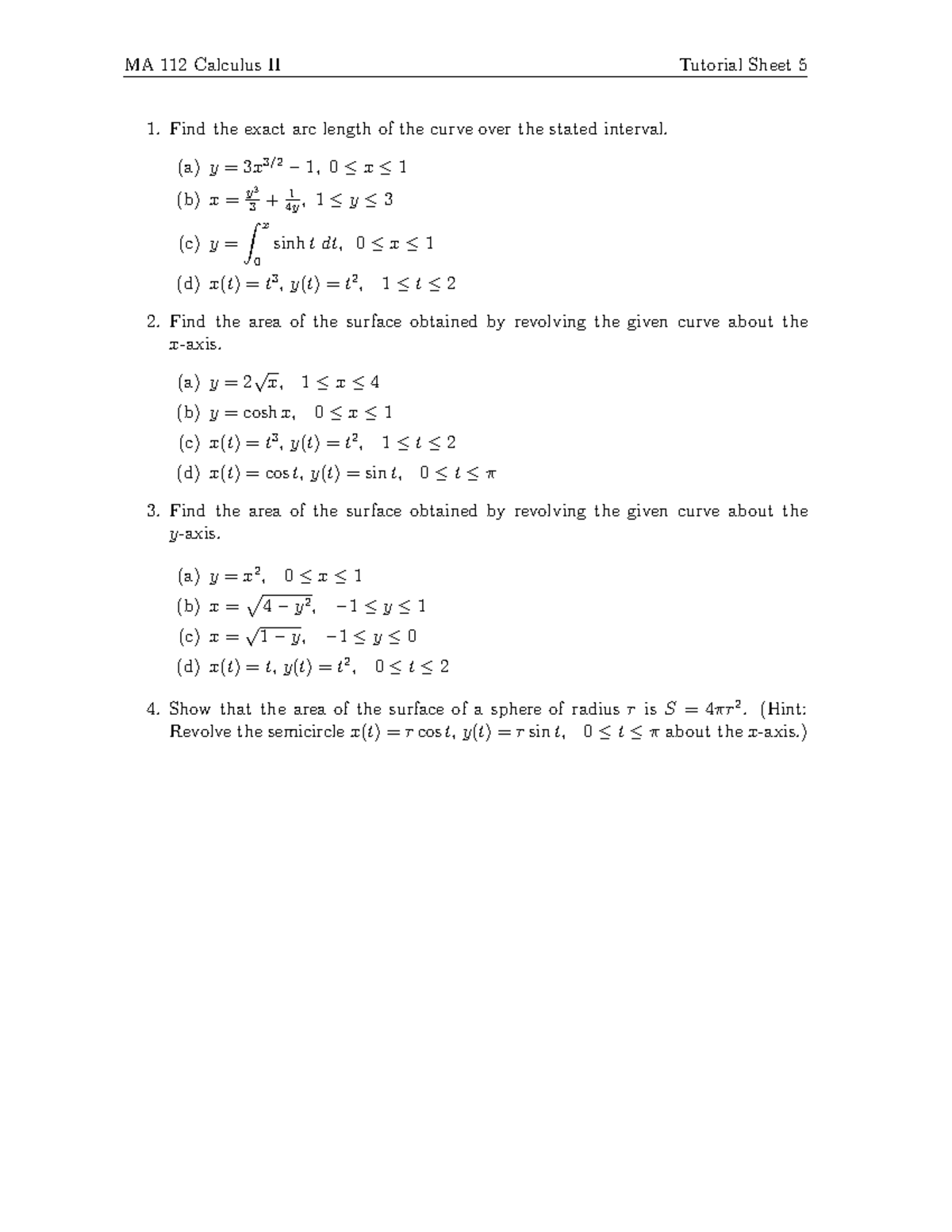 MA 112 Calculus II Tutorial Sheet 5 - Studocu