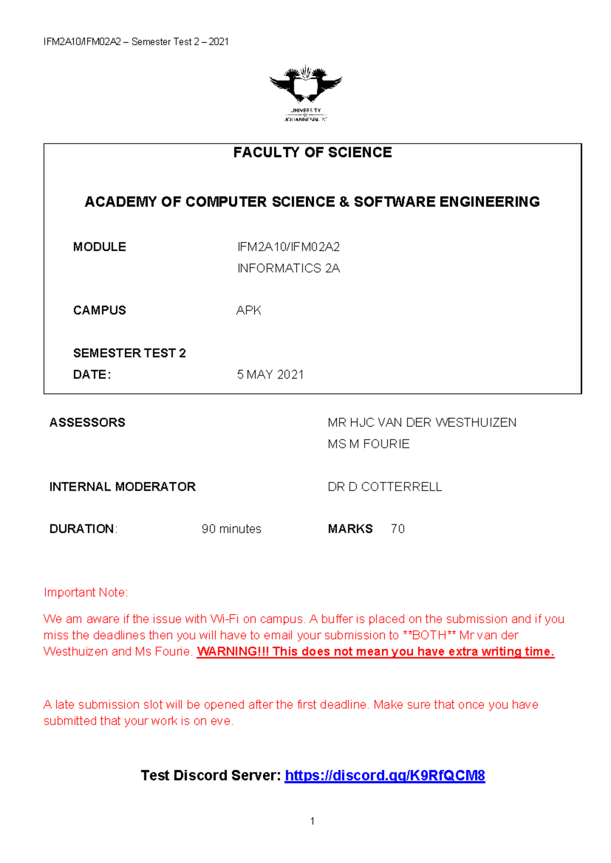 IFM2A 2021 Semester Test 2: Software Engineering Assessment - Studocu
