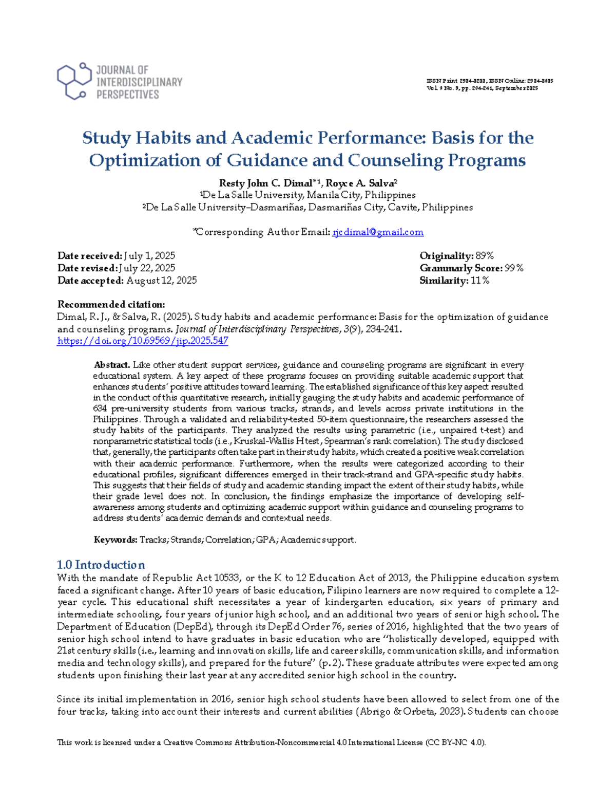 Study Habits & Academic Performance: Optimizing Guidance Programs - Studocu