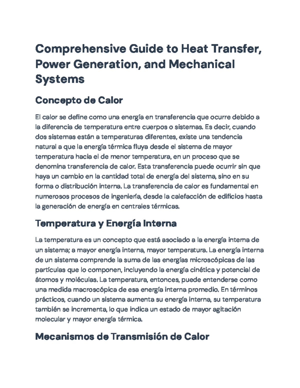 Guía Completa sobre Transferencia de Calor y Generación de Energía (ENG ...