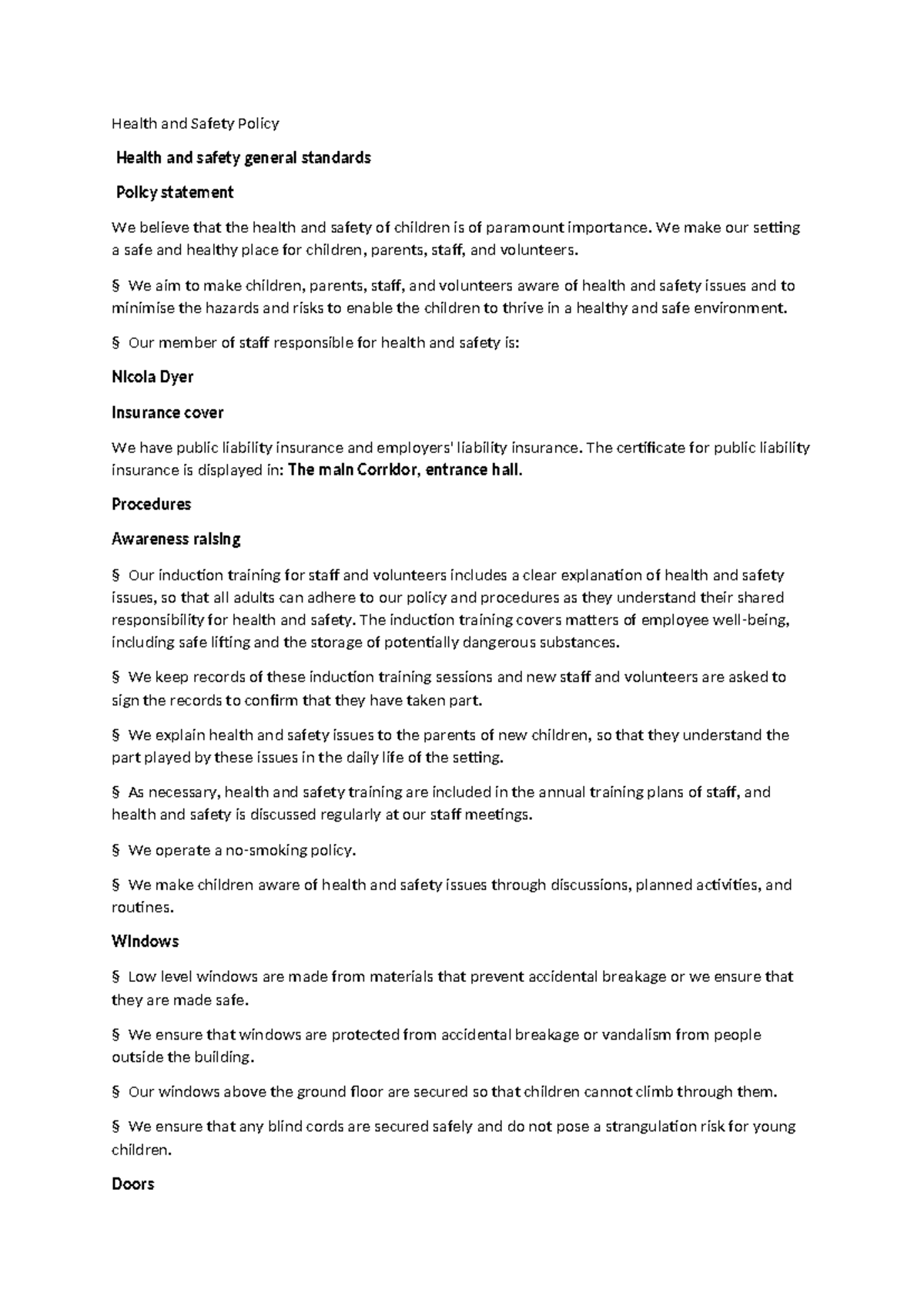 Health and Safety Policy Overview for ECD: Ensuring Child Safety ...