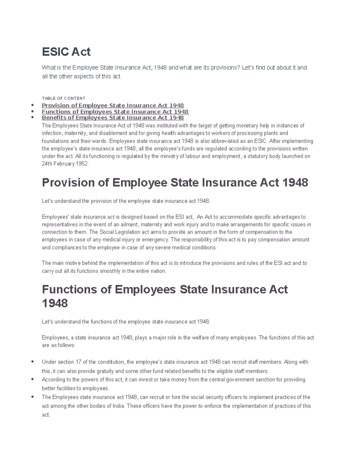 ESIC 1948 - LLM - ESIC Act ####### What is the Employee State Insurance ...