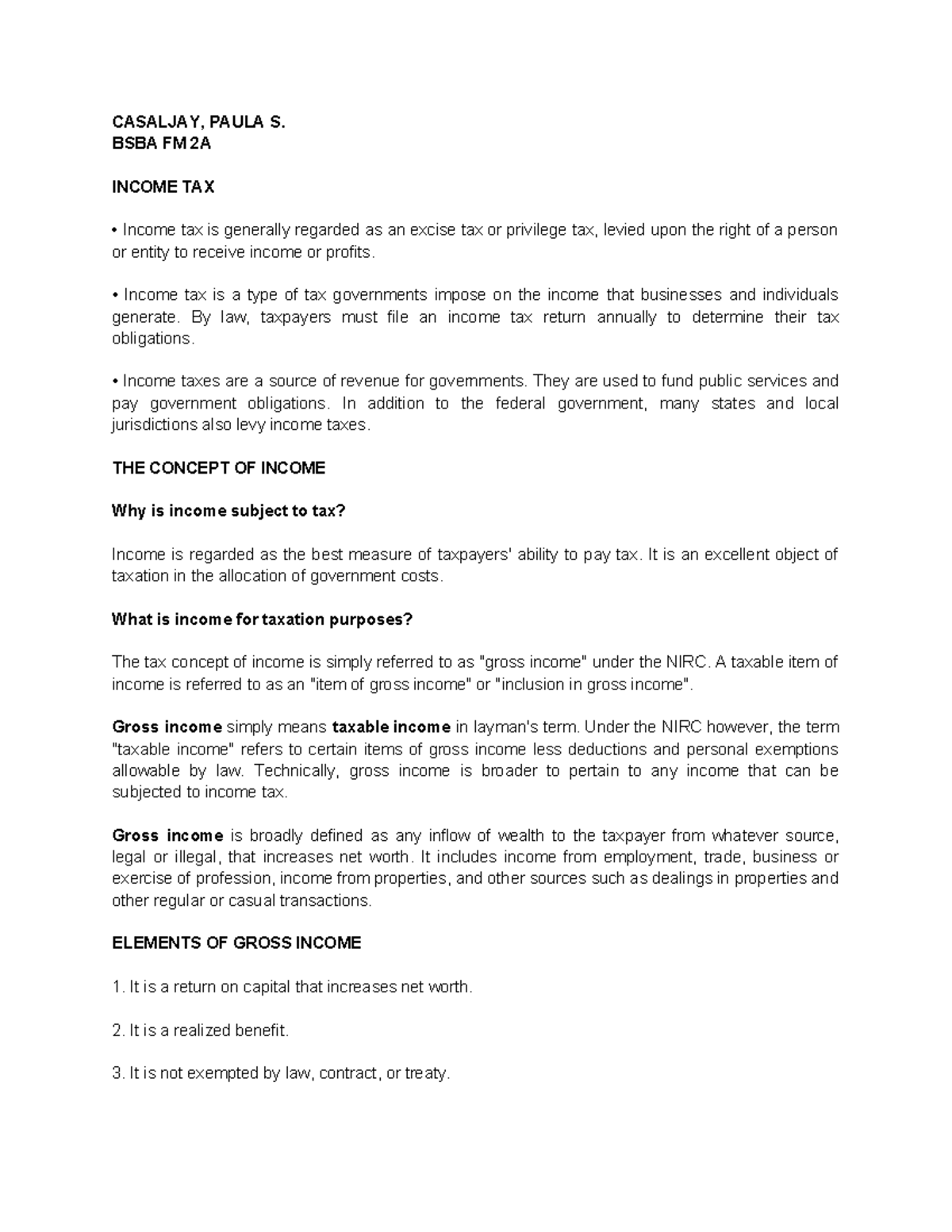 THE Concept OF Income - notes - CASALJAY, PAULA S. BSBA FM 2A INCOME ...
