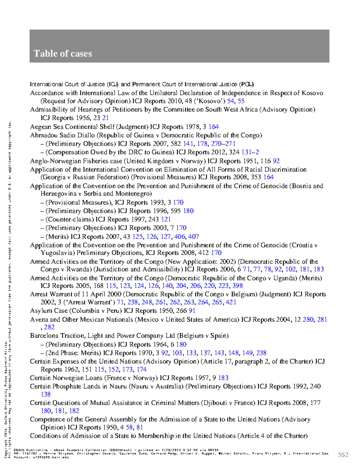 Hennie Strydom Ch 2016 Table of Cases in International Law Overview ...