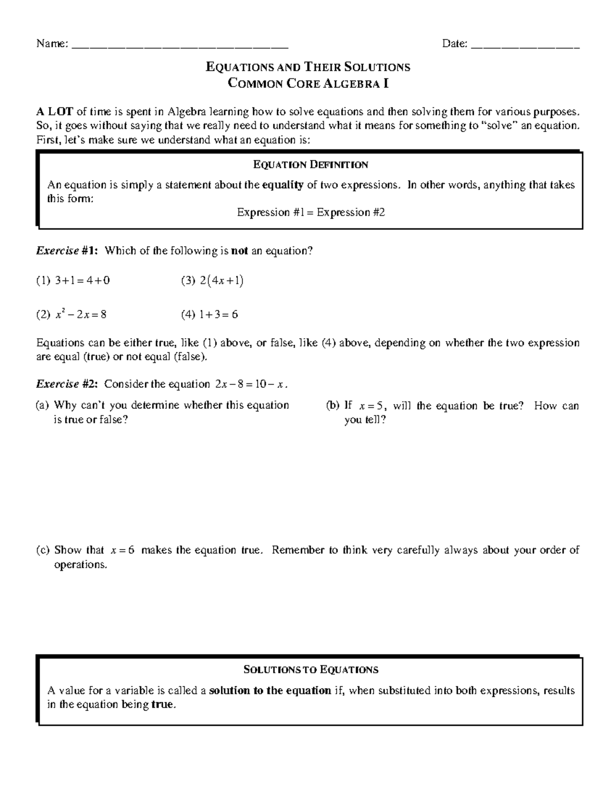 S1 - 1-U2L1-Equations and Their Solutions: Understanding Algebra - Studocu