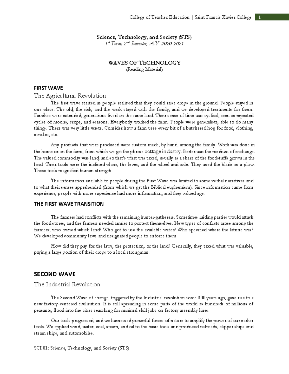 Waves of Technology: Understanding Transformations in Society (STS ...