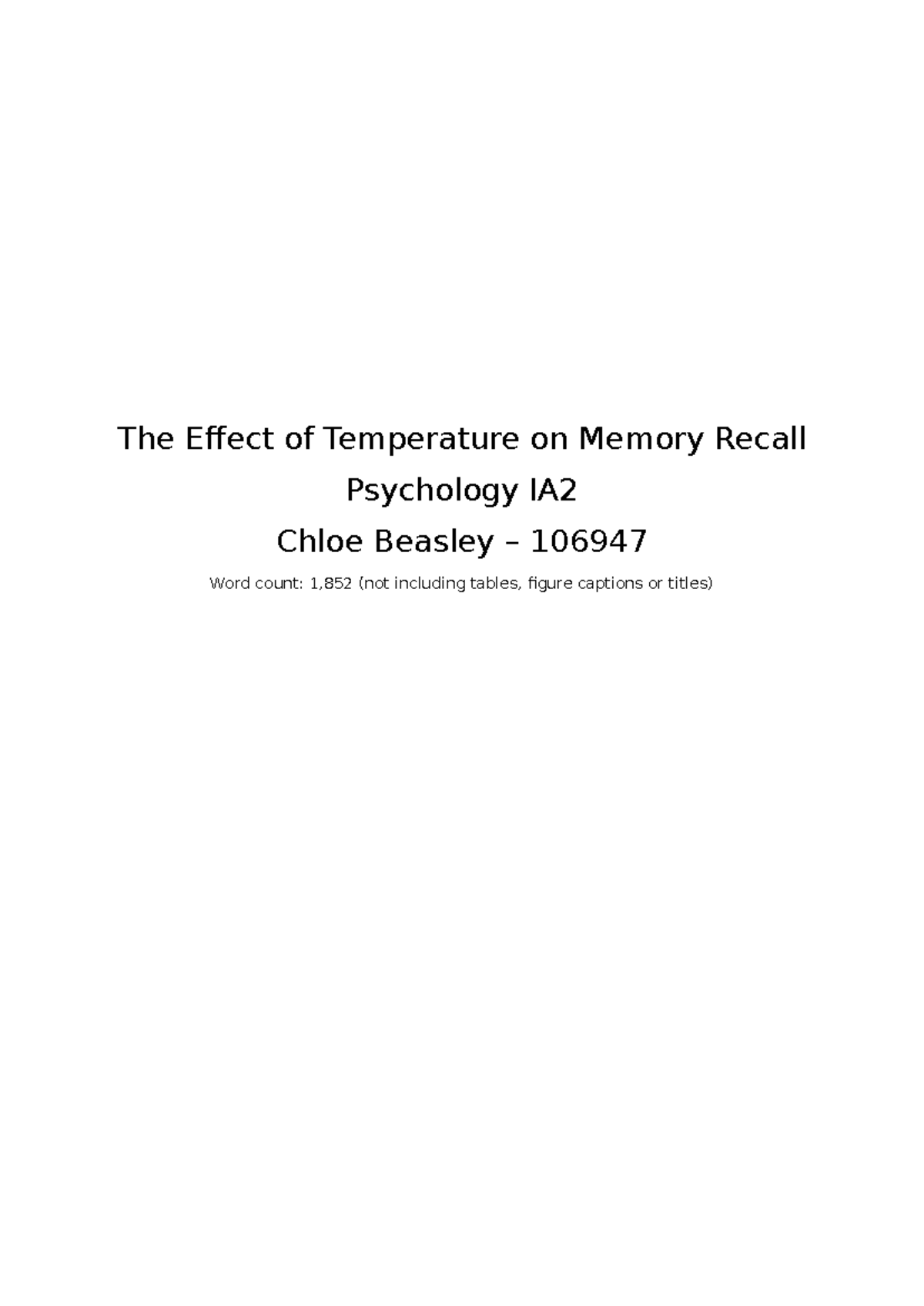 The Impact of Temperature on Memory Recall: Psychology IA2 Study - Studocu