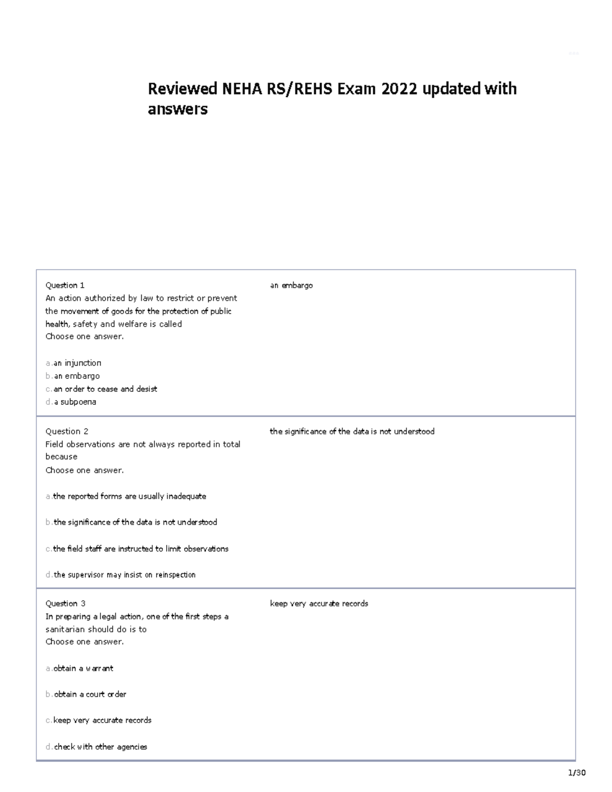 Reviewed NEHA RS REHS Exam 2022 - Flashcards & Quizlet Guide - Studocu