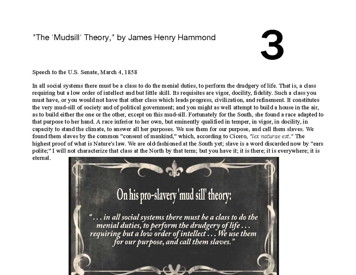Mudsill Theory Analysis: Hammond's Senate Speech (1858) - Studocu