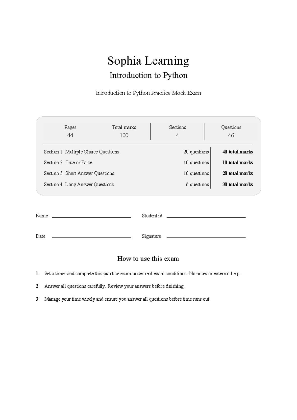 CS1100 Introduction to Python Mock Exam Practice 2026 - Studocu