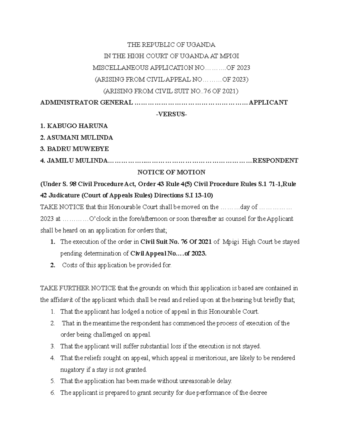 Stay of Execution in High Court Miscellaneous Application 2023 - Studocu