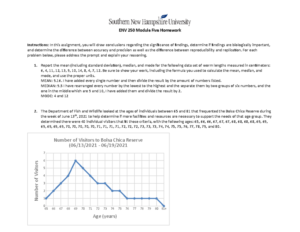 ENV 250 Module 5 Homework: Analyzing Statistical Measures - Studocu