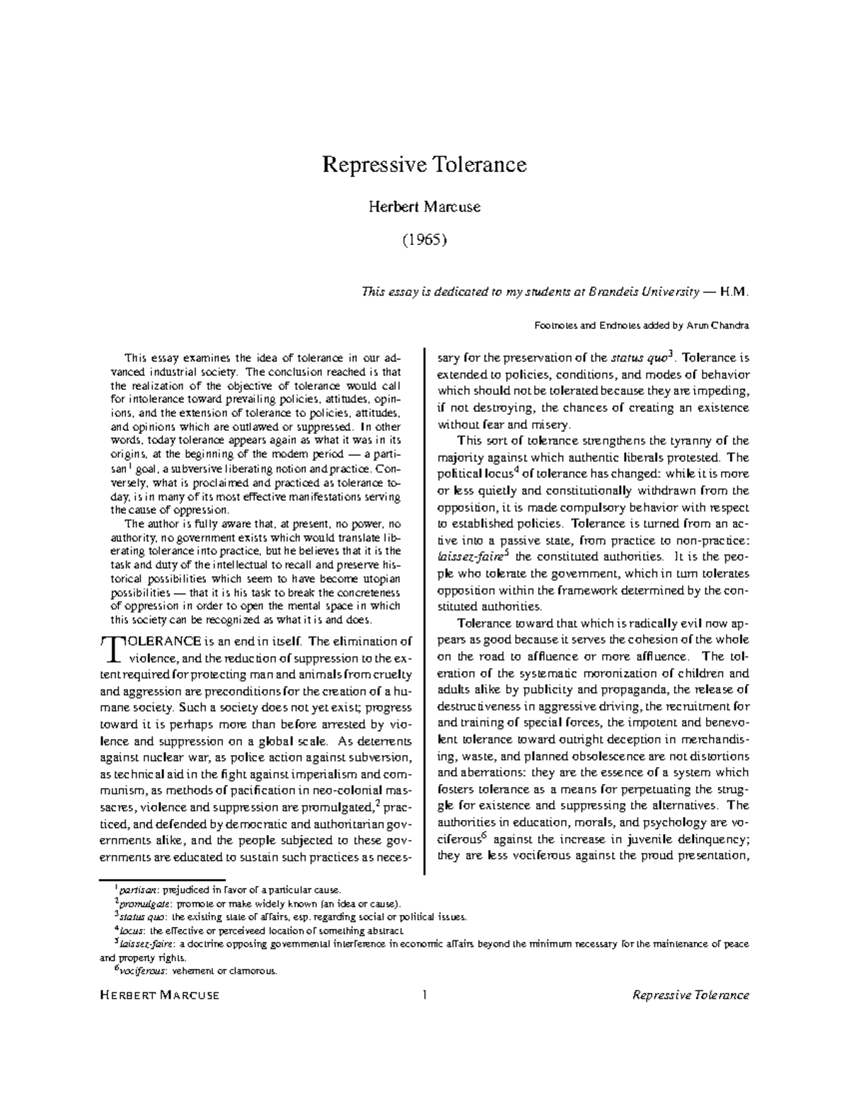 Marcuse, H. Repressive Tolerance (1965) - Repressive Tolerance Herbert ...