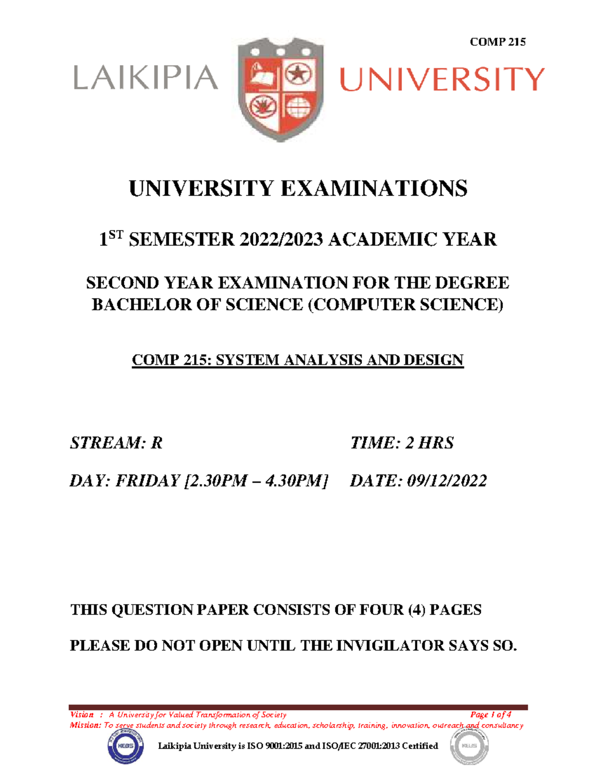 COMP 215 Final Exam: System Analysis and Design Overview - Studocu