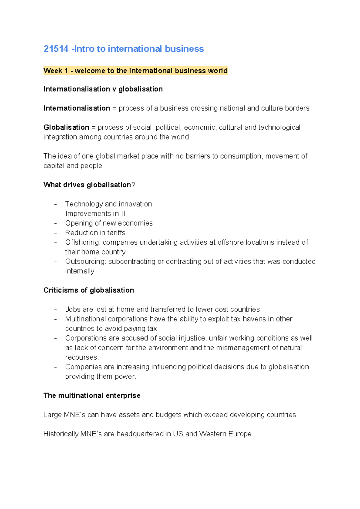 21514 - Intro to International Business: Globalization & Economics ...