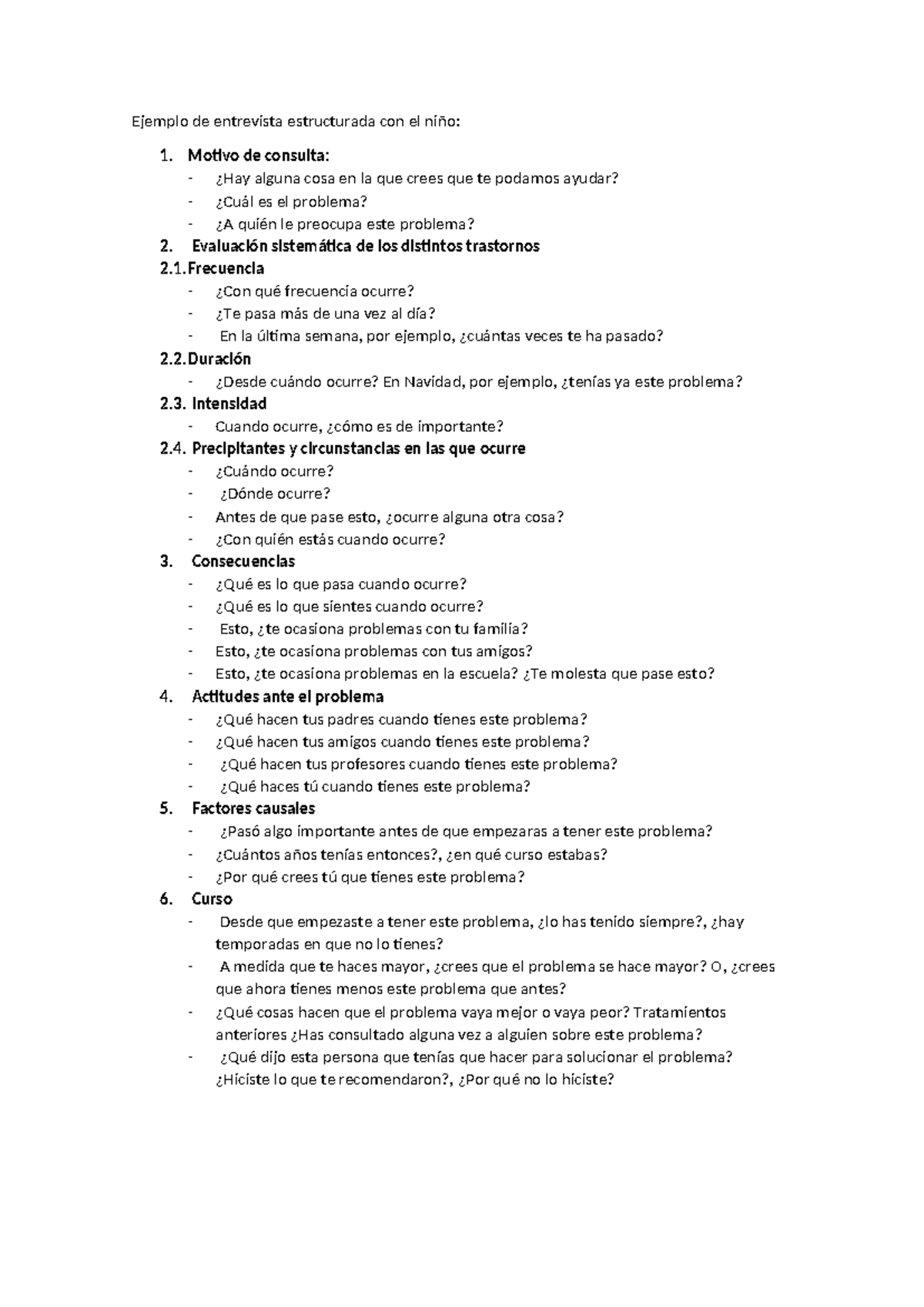 Ejemplo de Entrevista Estructurada con el Niño: Análisis y Evaluación ...