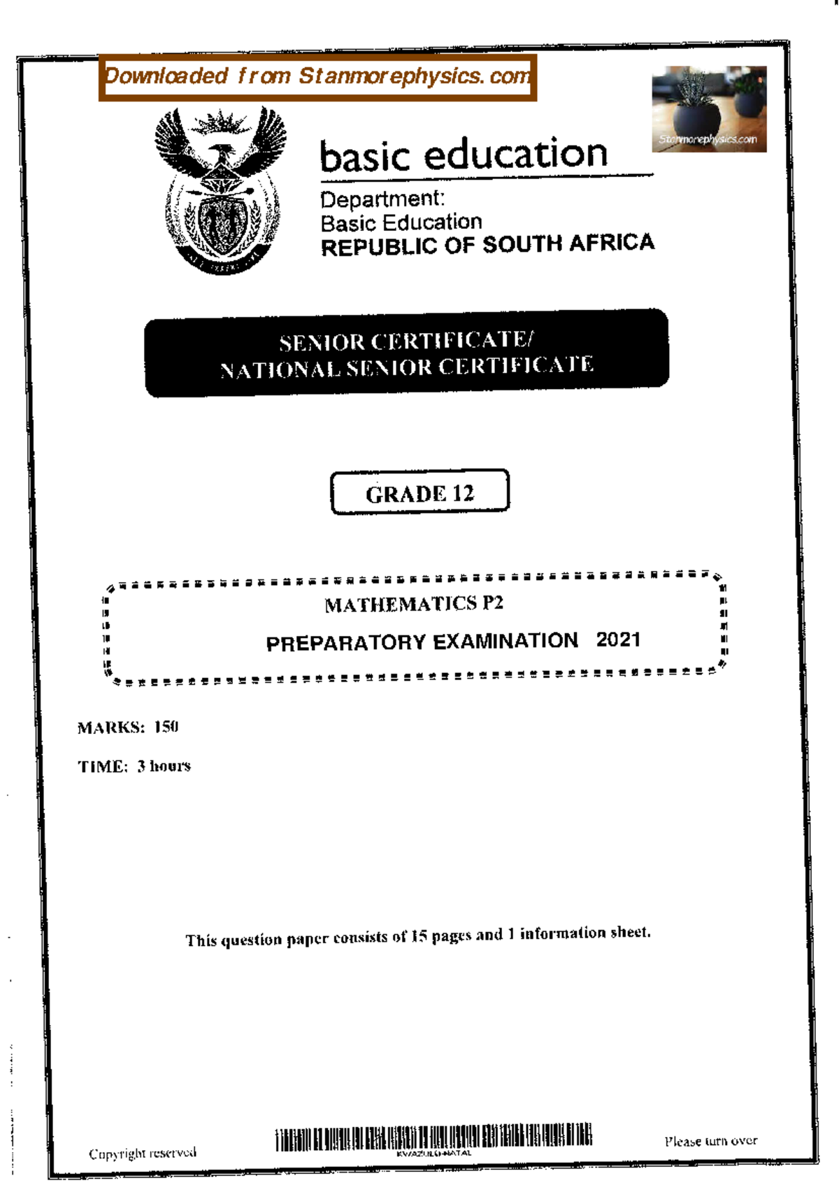 Maths Grade 12 Prep Exam 2021 Paper 2 & Memo - Studocu