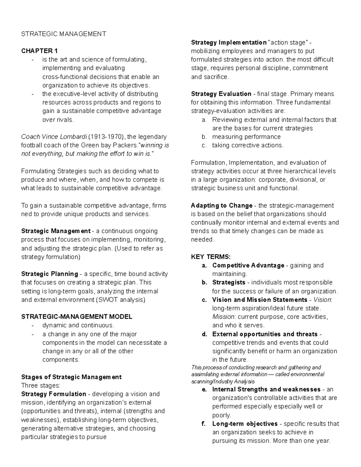 STRATEGIC MANAGEMENT CHAPTER 1: Formulation, Implementation, and ...