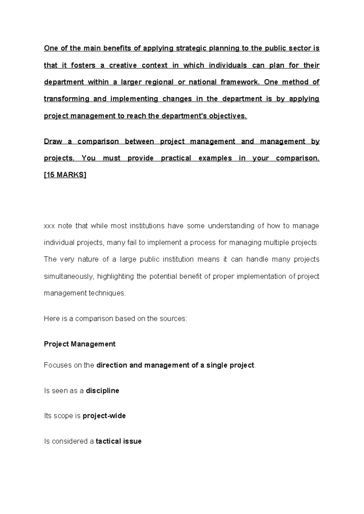 PUB4867 Assignment 2: Comparing Project Management & Management Projects - Studocu