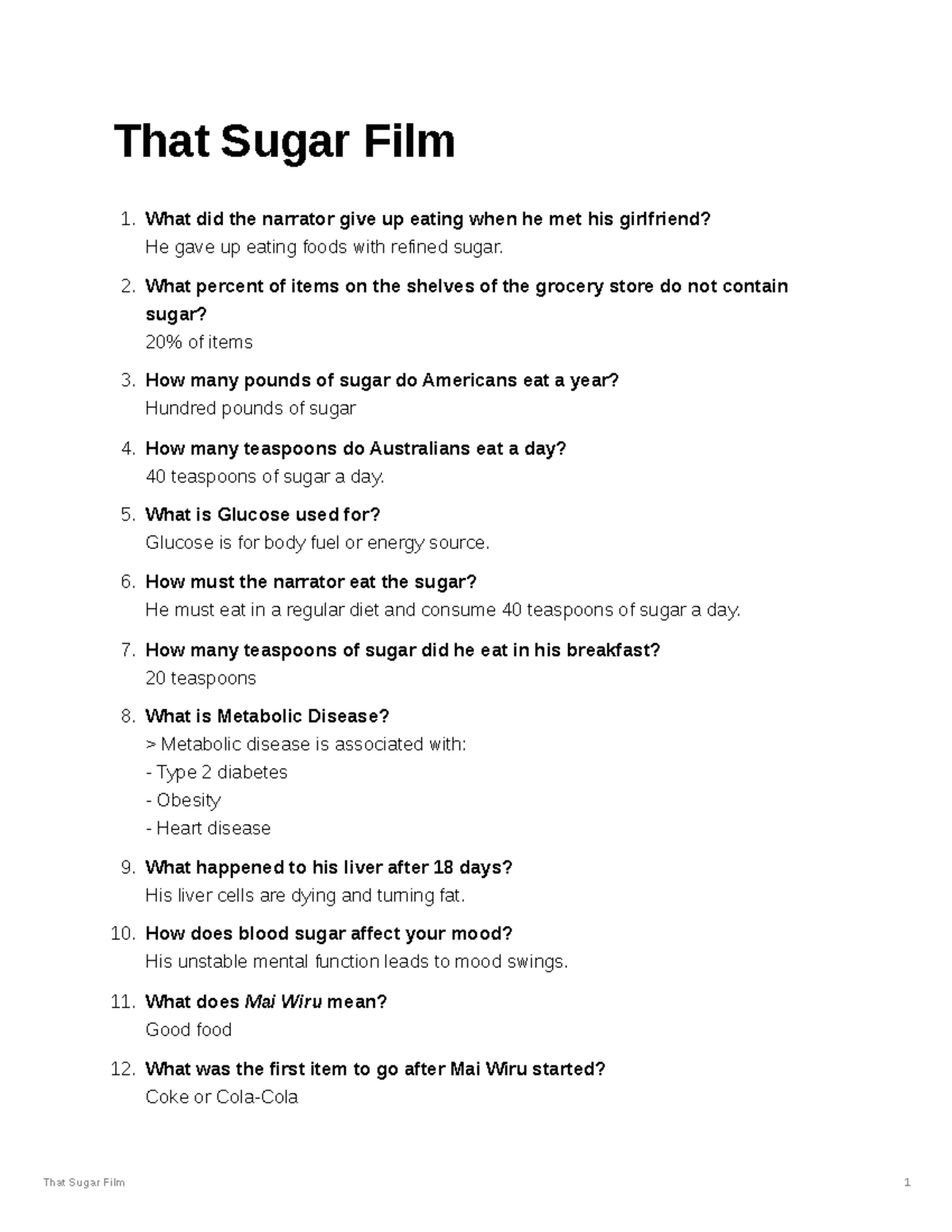 That Sugar Film - Analysis & Insights on Sugar Consumption - Studocu