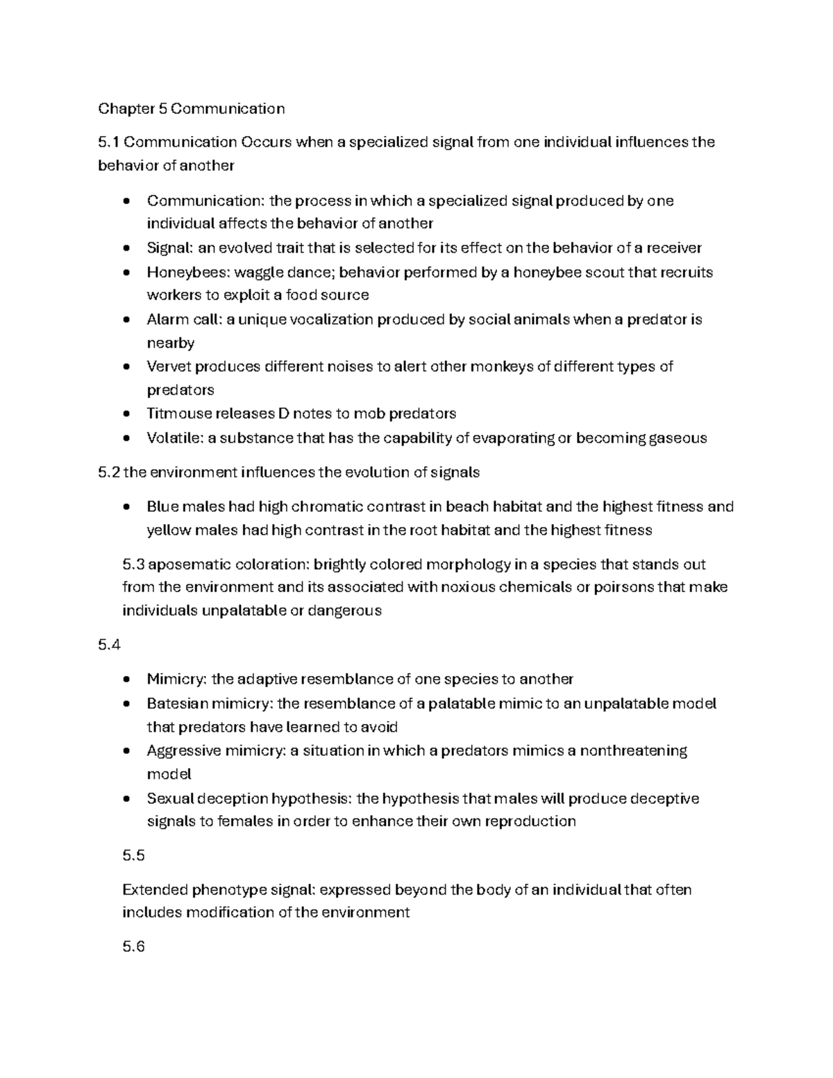 Lecture Notes: Chapter 5 - Communication in Animal Behavior - Studocu