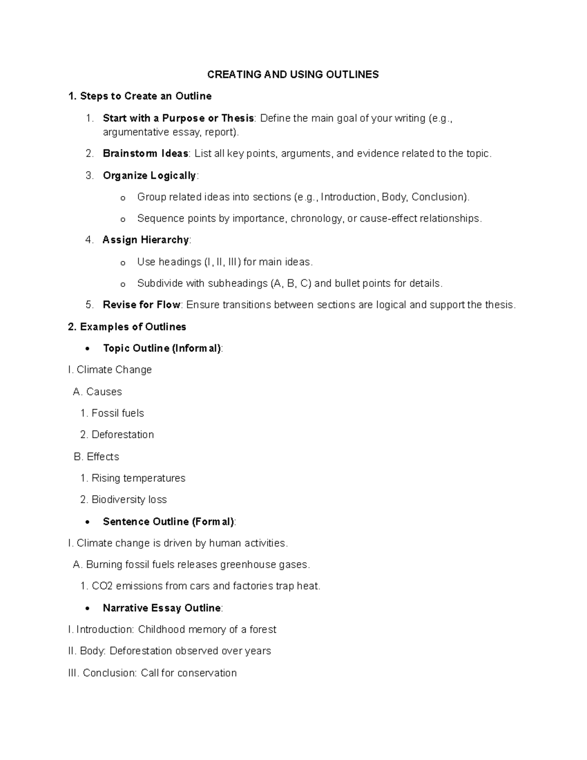 CREATING AND USING OUTLINES: A GUIDE FOR WRITING ESSAYS (INV 101) - Studocu