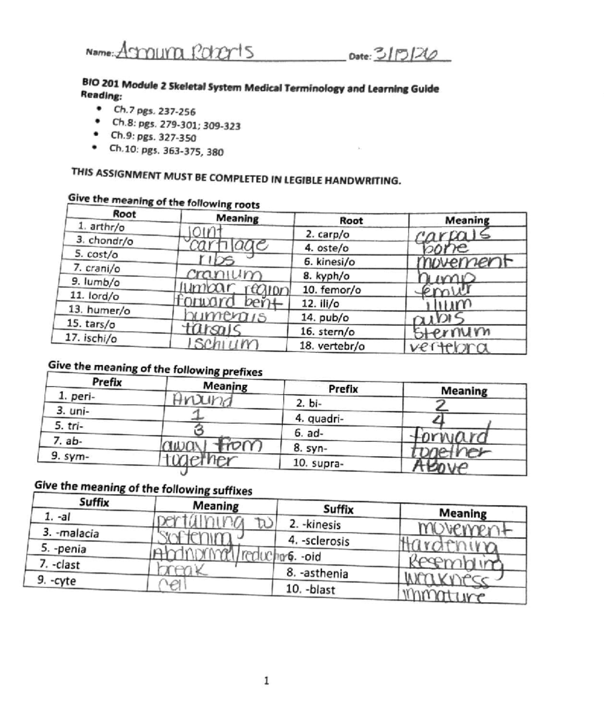 M BI0 201 Module 2 Assignment: Skeletal System Terminology Guide - Studocu