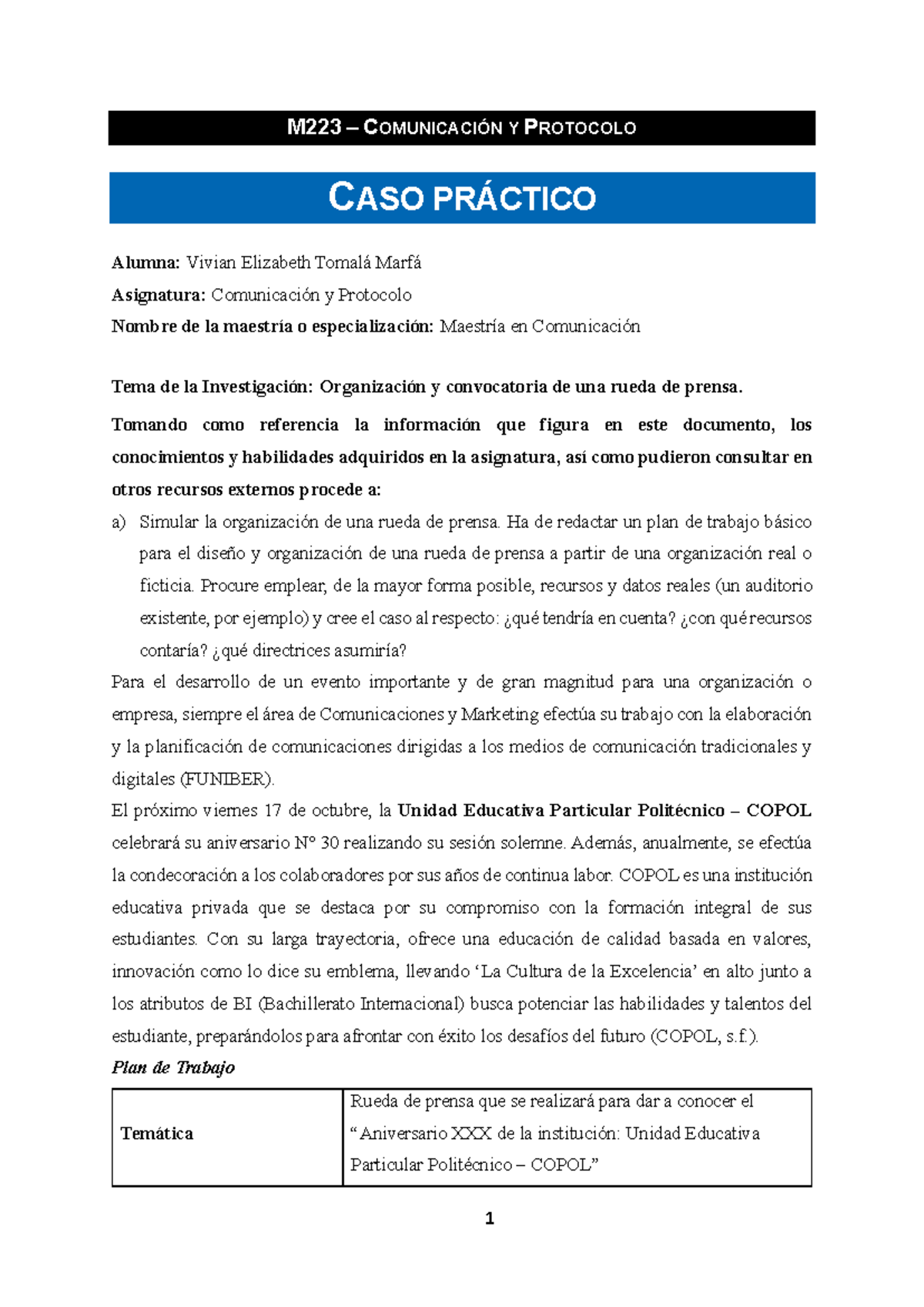 M223 COMUNICACIÓN Y PROTOCOLO: Caso Práctico de Rueda de Prensa - Studocu