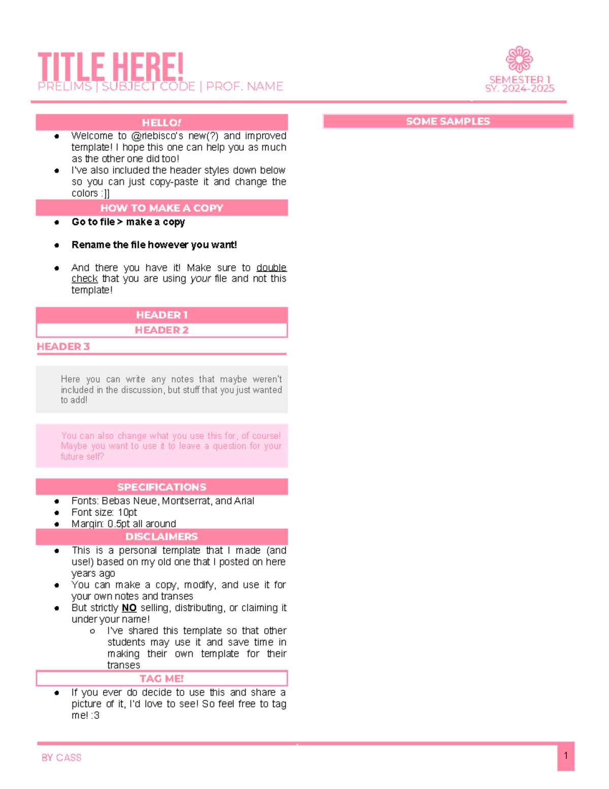 CASS 1: Riebisco's Note Template for Prelims and Beyond - Studocu