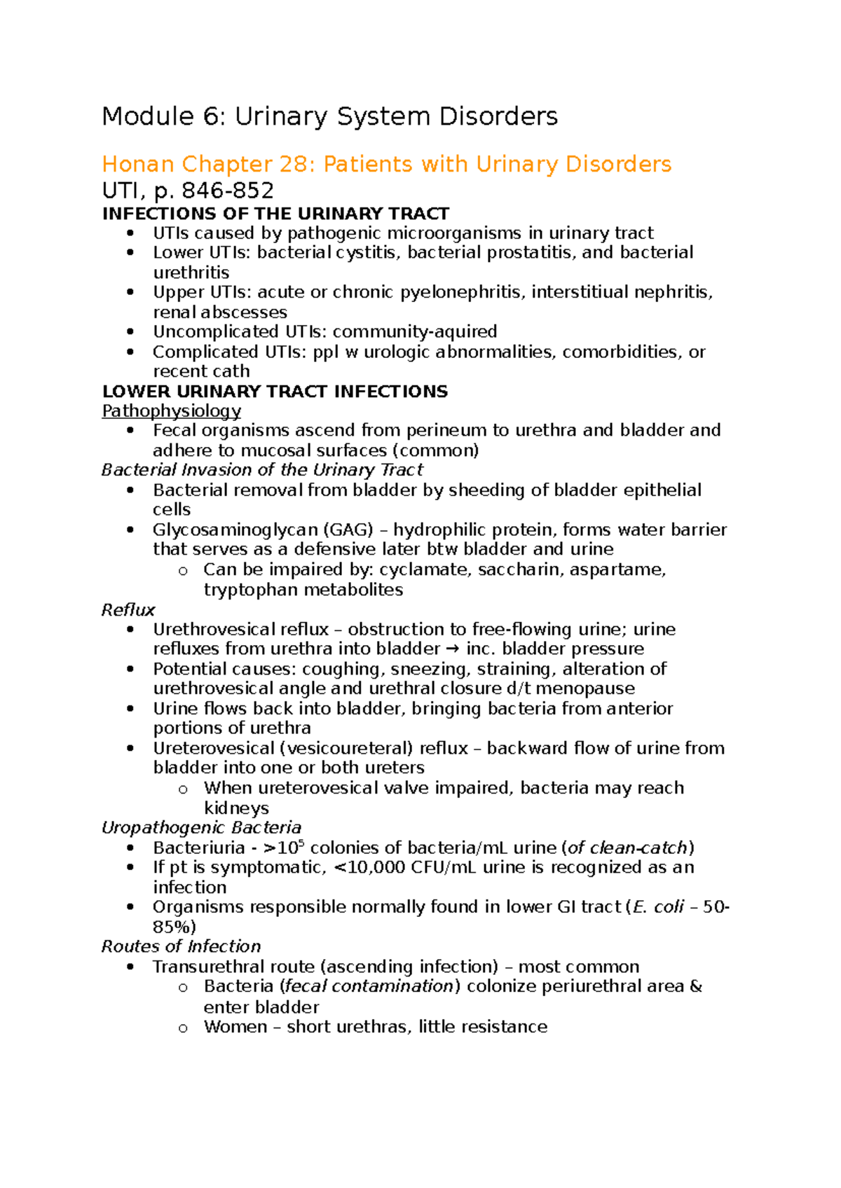 Module 6: Urinary System Disorders - UTI & Glomerular Diseases Notes ...