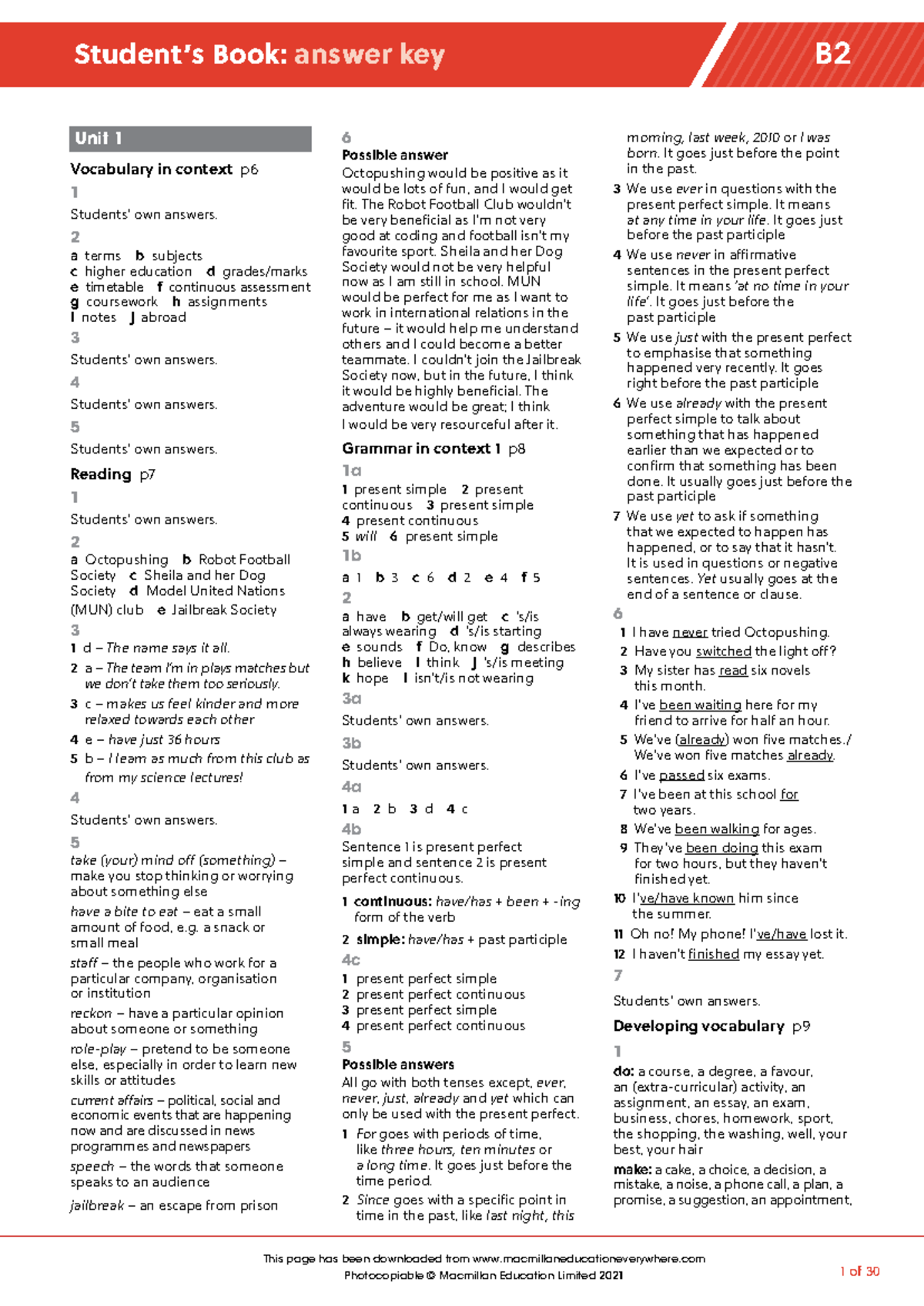 Gateway to the World B2 Students Book Answer Key - Complete Solutions - Studocu