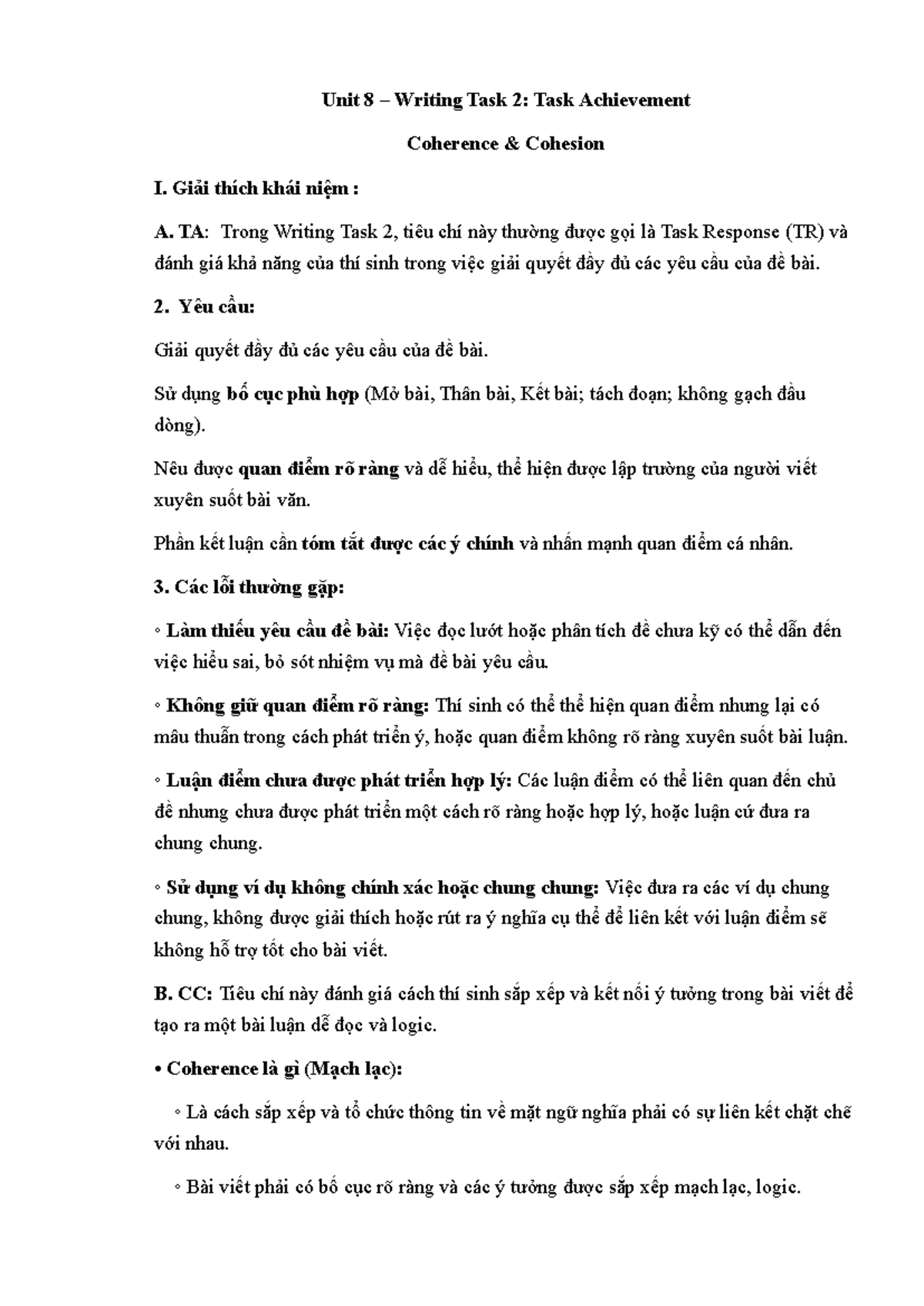 Unit 8 Writing Task 2: Enhancing Task Achievement & Coherence - Studocu
