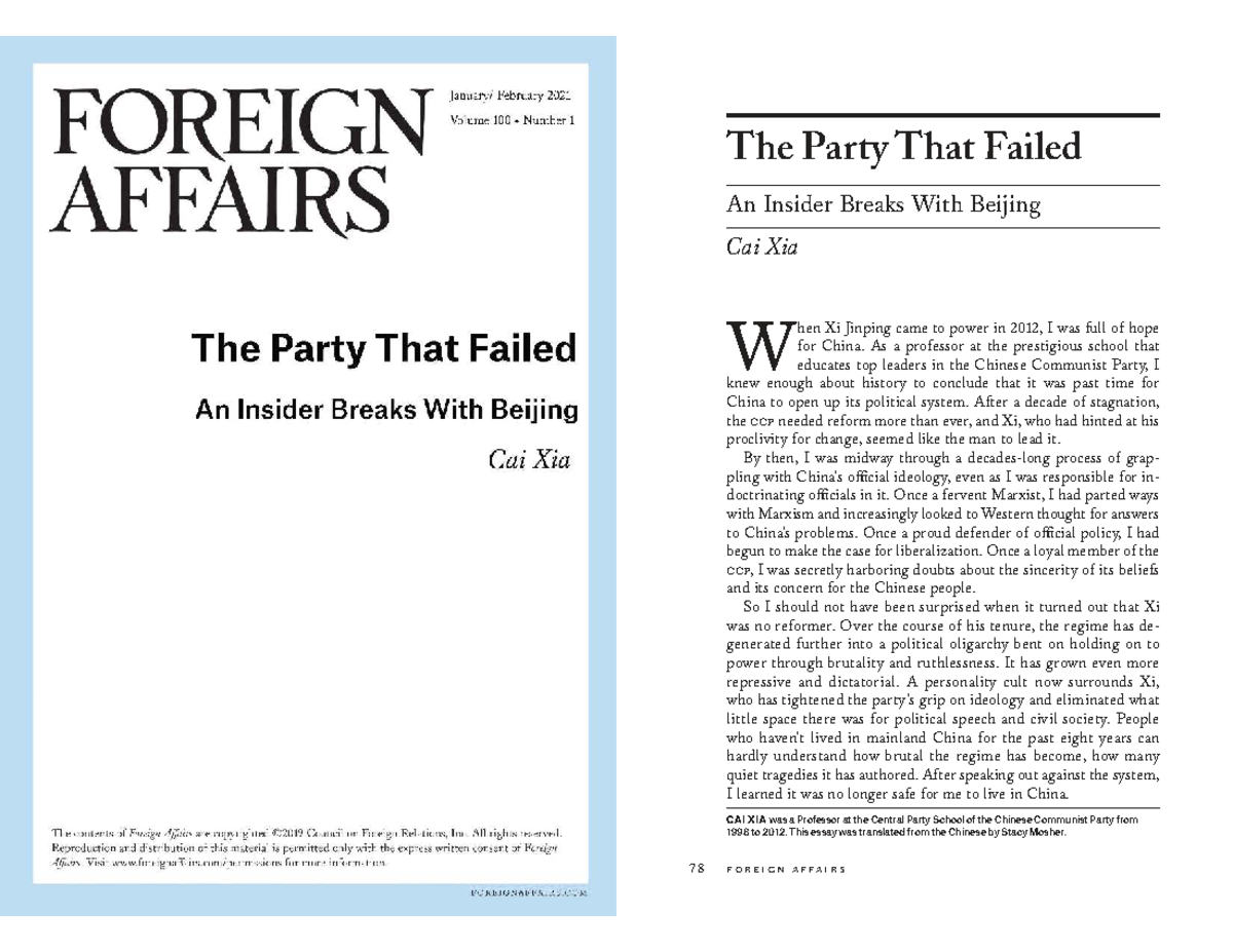 The Party That Failed: An Insider's Critique of CCP Ideology and ...