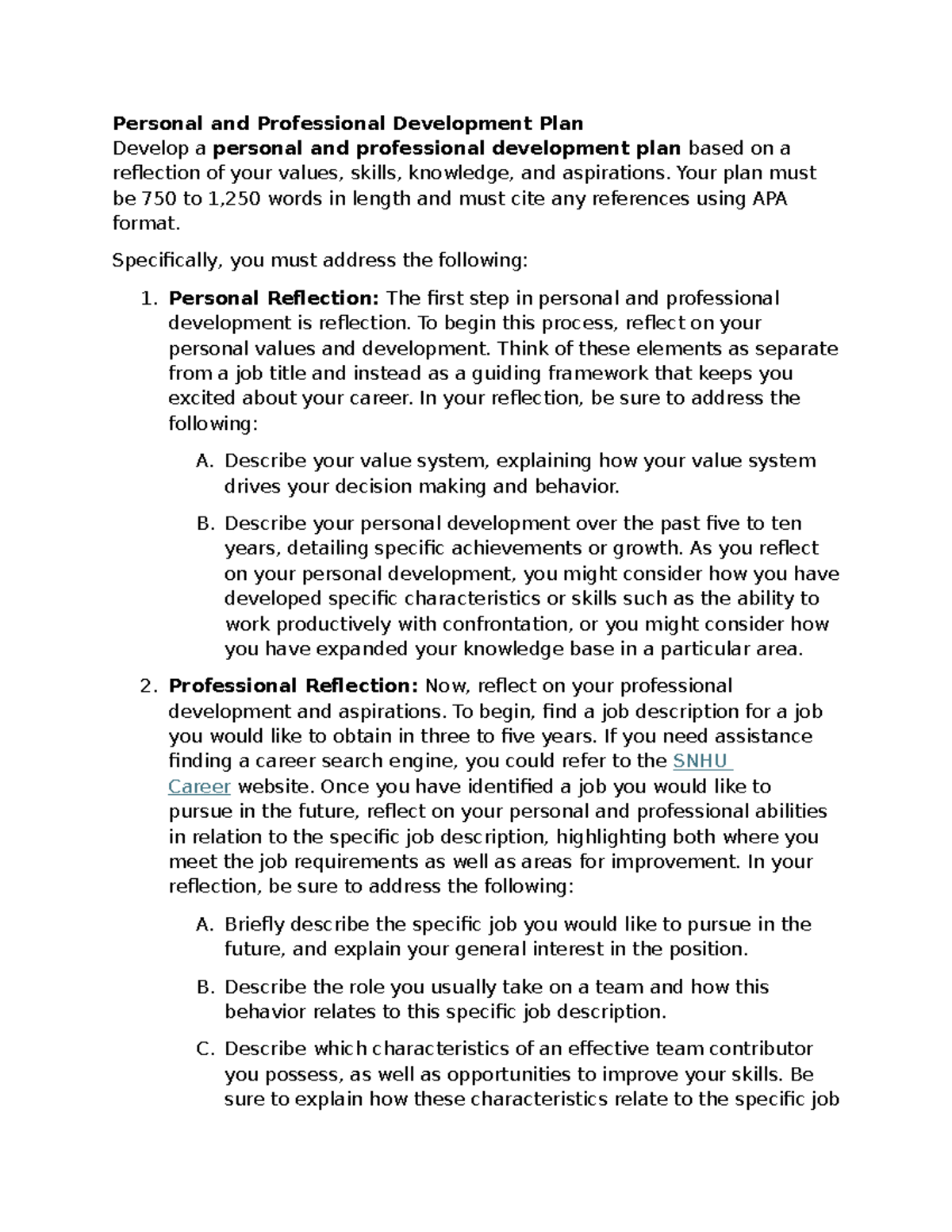 Personal & Prof. Dev. Plan: Reflection on Values & Aspirations - Studocu