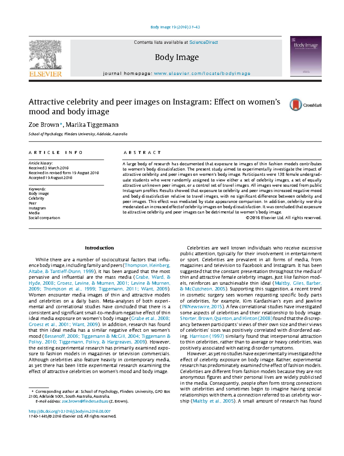Body Image and Social Media: Effects of Celebrity and Peer Images on ...