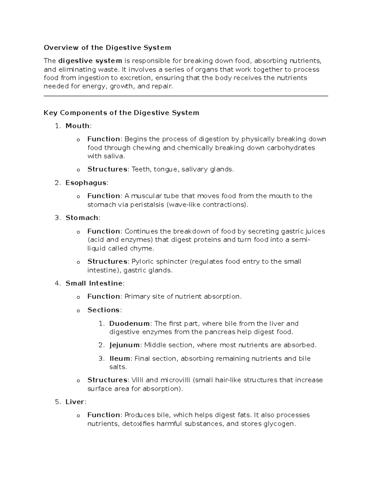 Digestive System Overview: Key Functions & Components Explained - Studocu