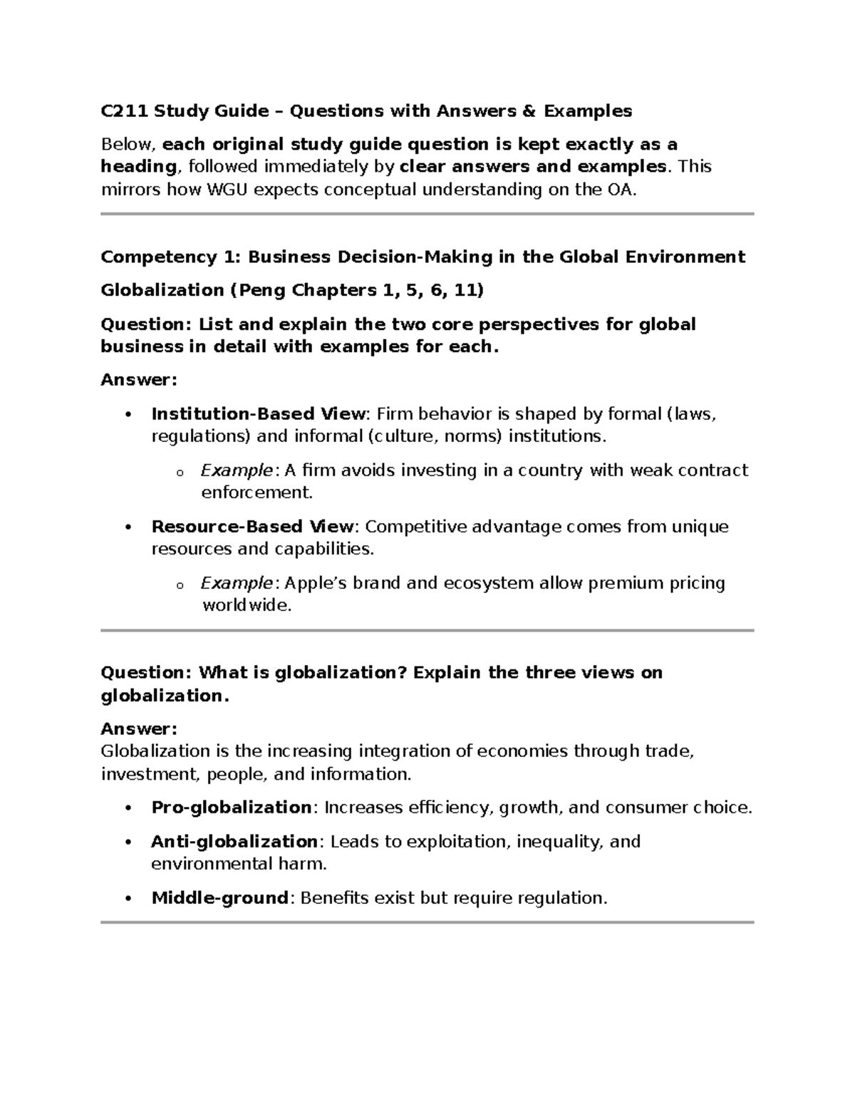 C211 Study Guide: Comprehensive Q&A for Global Business Concepts - Studocu