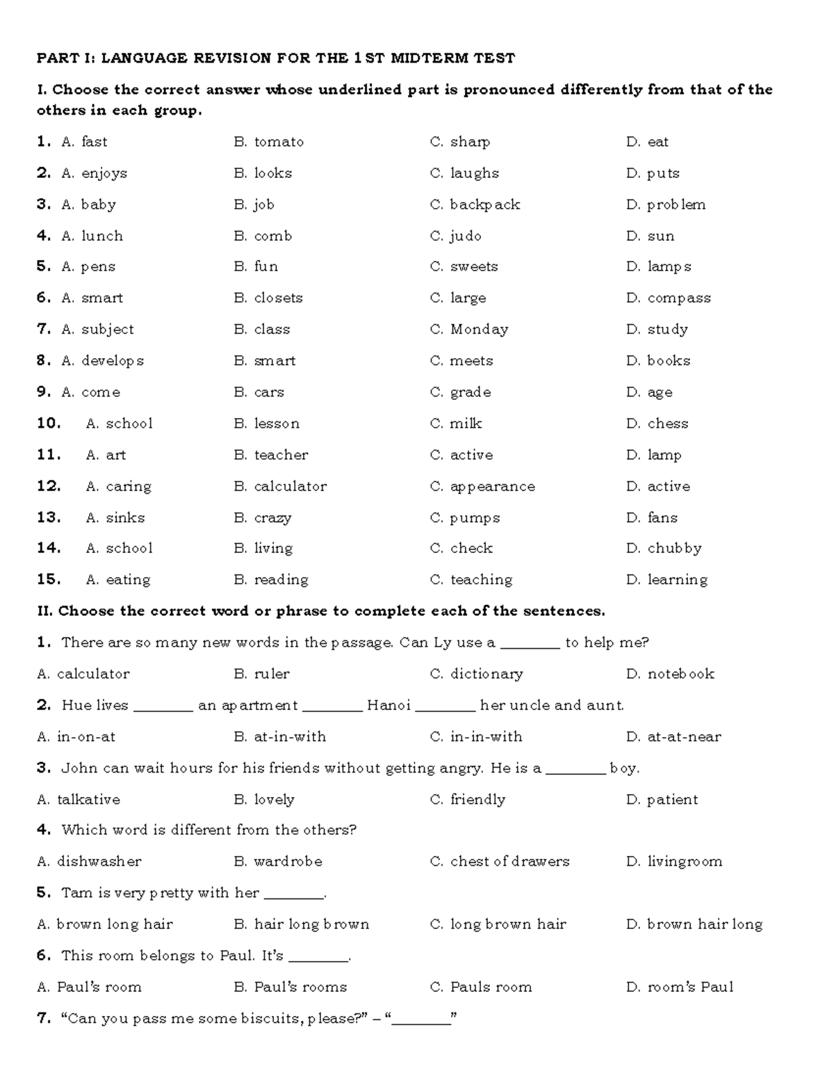 Language Revision for 1st Midterm Test: Pronunciation & Grammar - Studocu