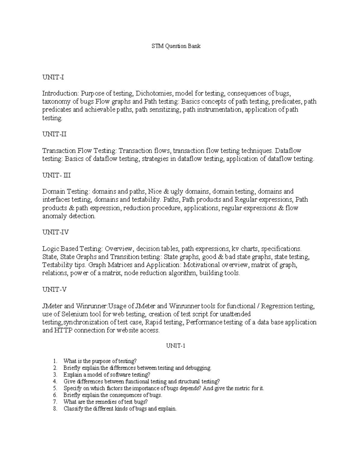 QB(STM) VIII Sem - Comprehensive Guide to Software Testing Techniques ...