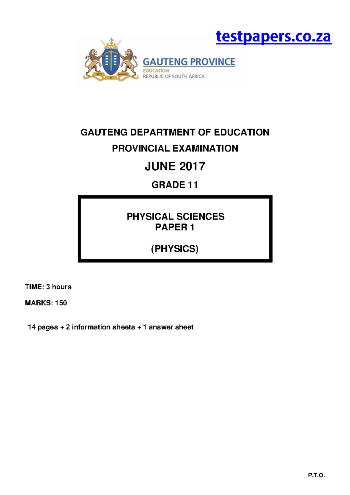 Gr11 Phy P1 June 2016 Final Exam Question Paper - Studocu