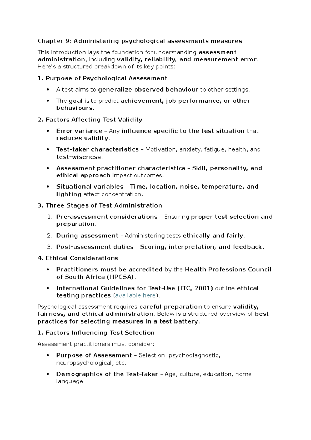 Chapter 9: Administering Psychological Assessments - Key Insights and ...