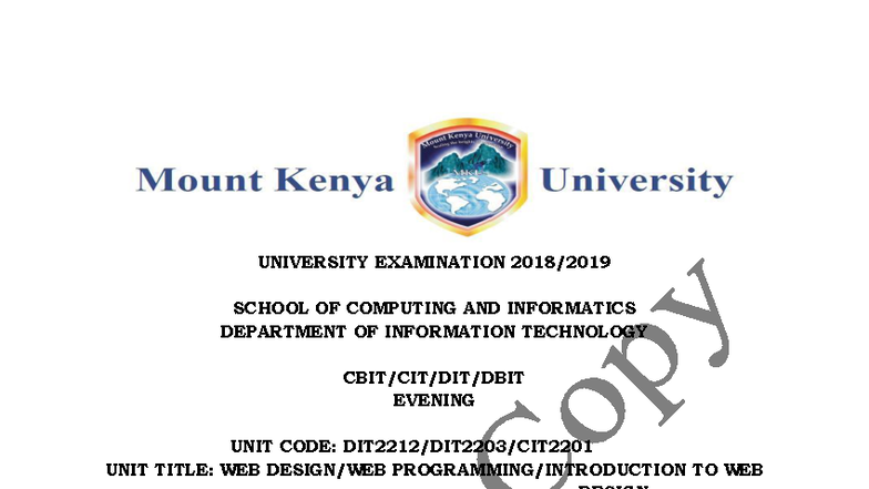 CIT2201 DIT2212 DIT2203 Evening Exam: Web Design Main Exam Nov 2018 ...