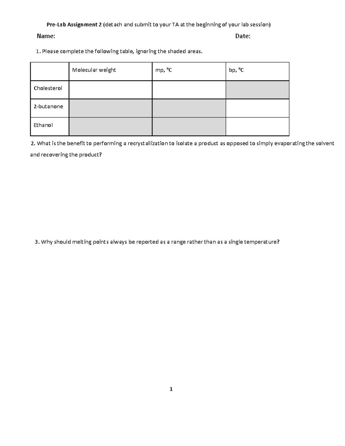 Pre-lab 2 & lab report 2- 1 Pre-Lab Assignment 2 (detach and submit to ...